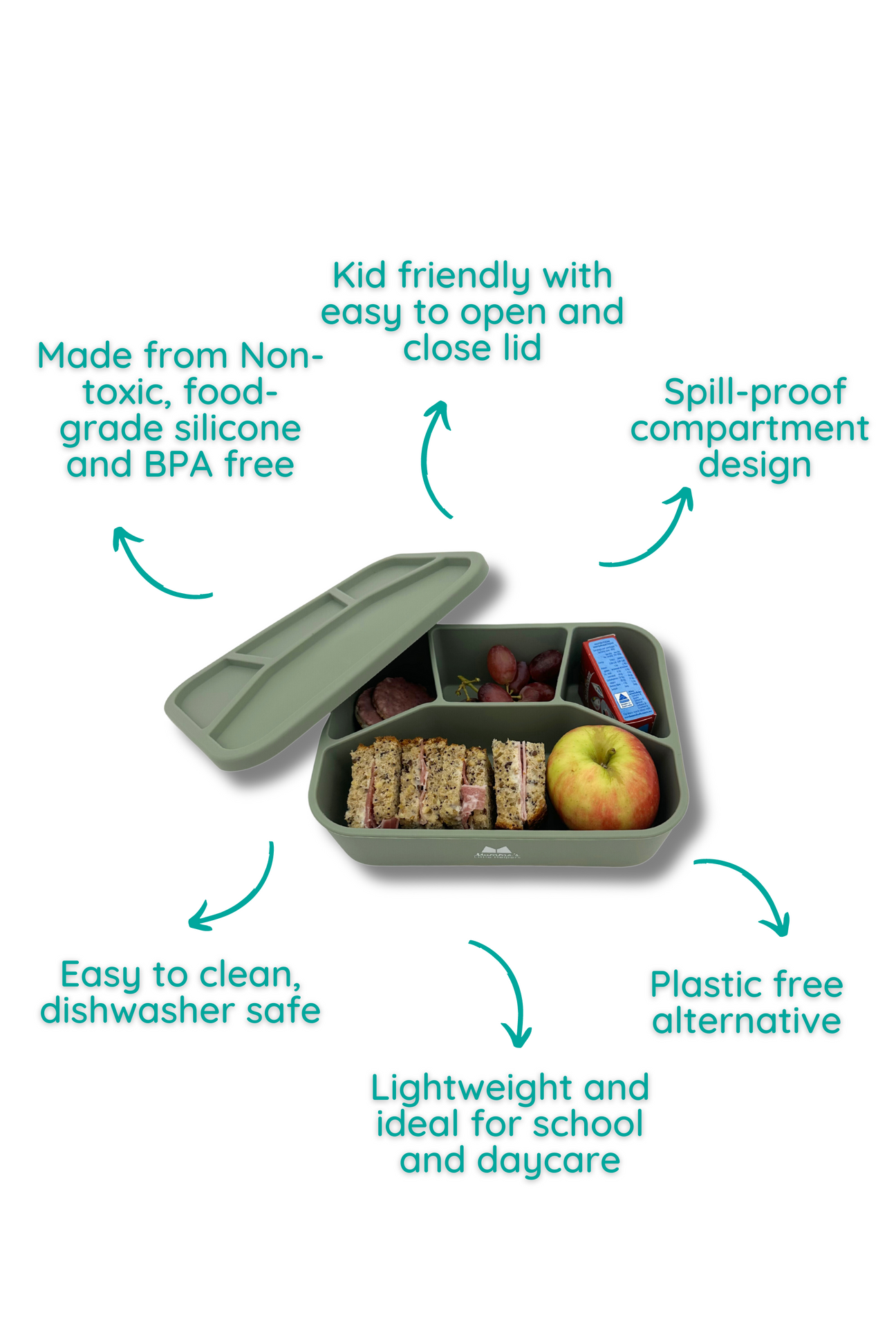 4 Section Silicone Bento Lunch Box - Olive Green – Mumma’s Little Helpers